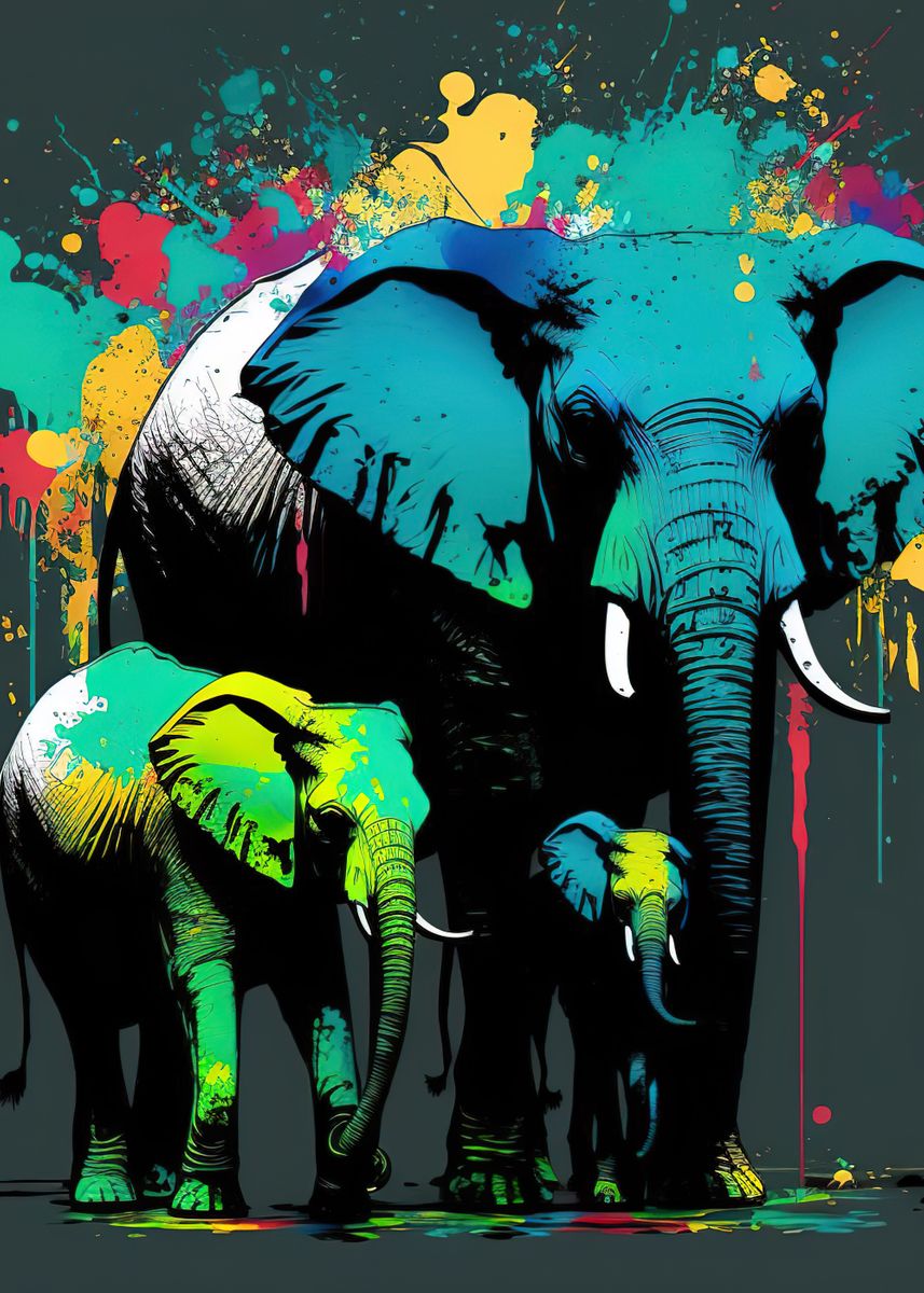 'Elephant Colorful' Poster, picture, metal print, paint by Funny Game ...