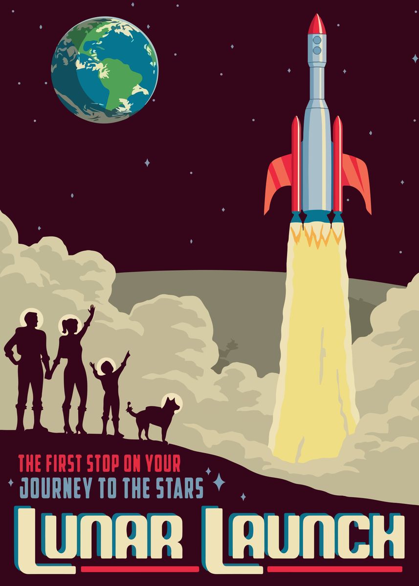 'lunar launch' Poster, picture, metal print, paint by Addolf Binecklli ...