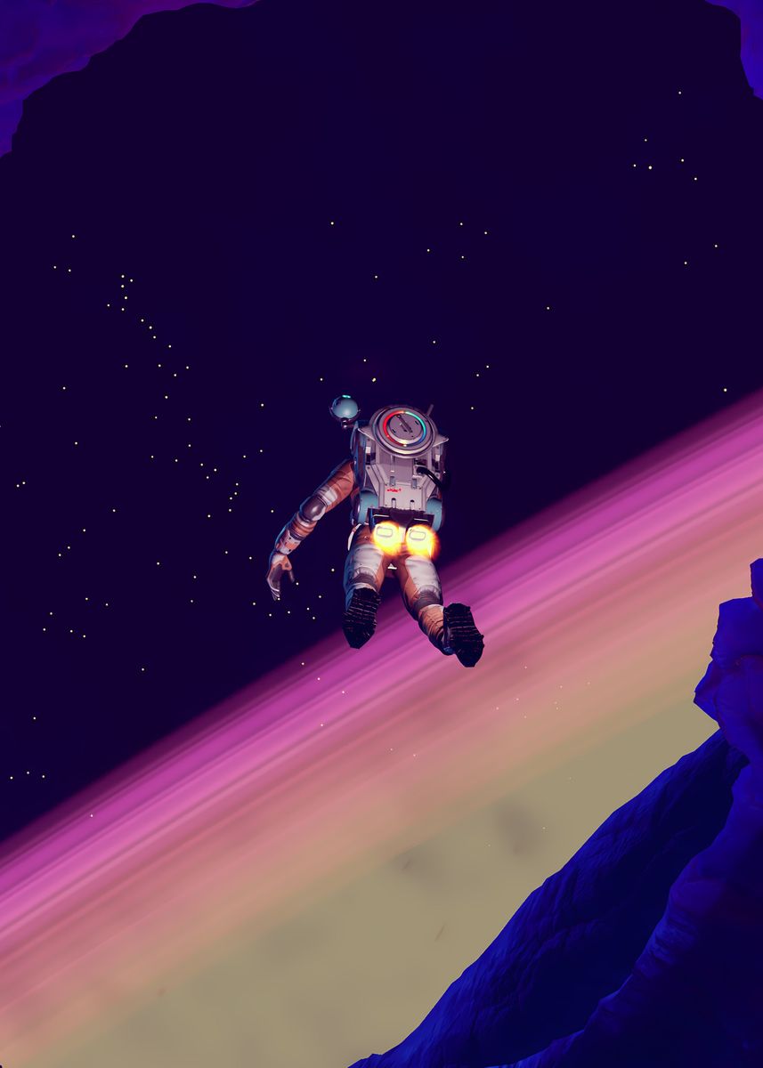 'Astronaut Flying On Planet' Poster, picture, metal print, paint by ...