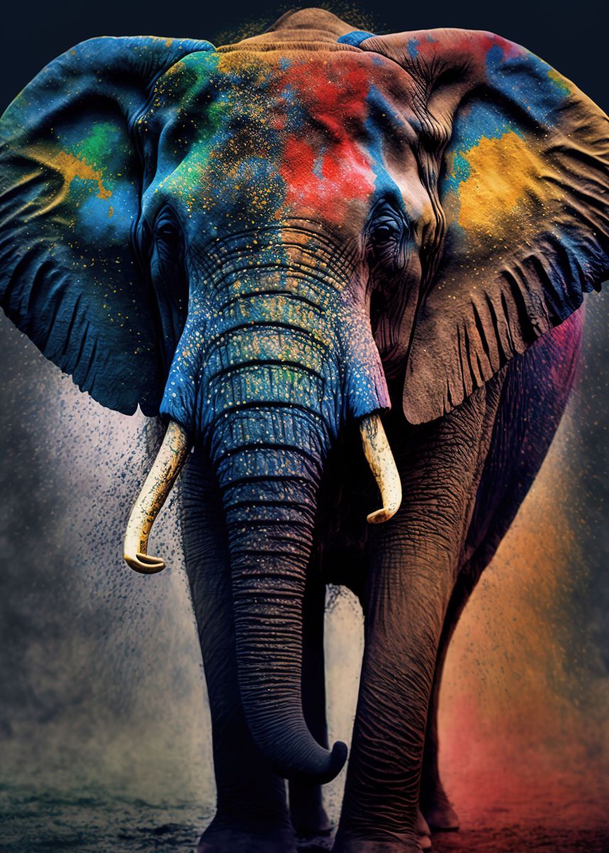 'Elephant Colorful' Poster, picture, metal print, paint by Funny Game ...