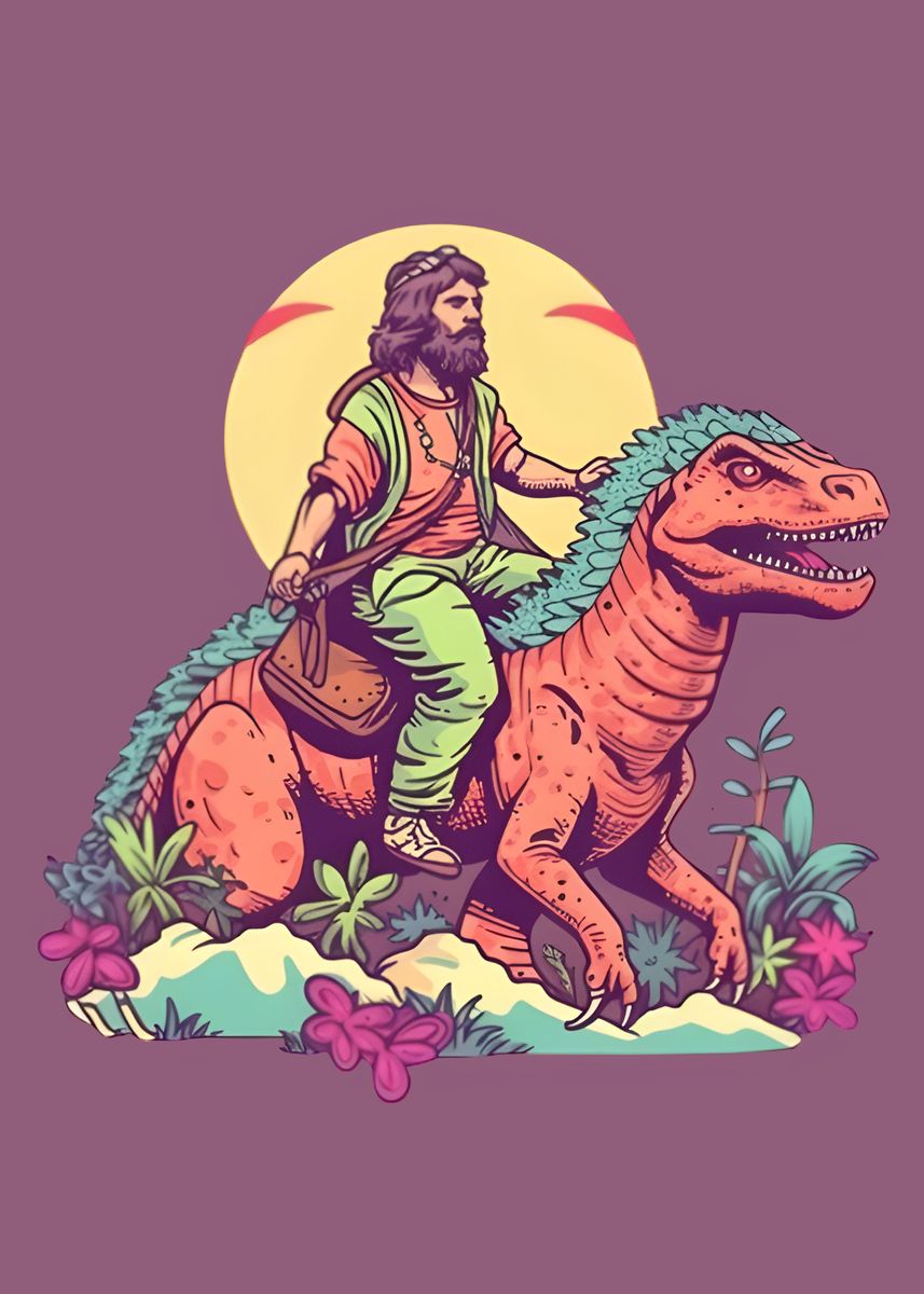 'Jesus Riding A Dino Rex' Poster, picture, metal print, paint by Color ...