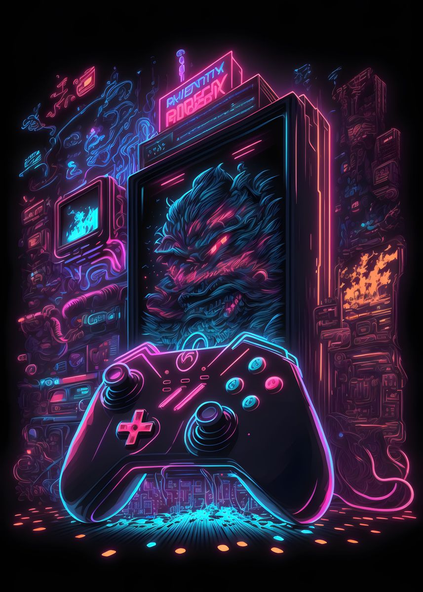 'Neon Gaming Room' Poster, picture, metal print, paint by the Moooh ...