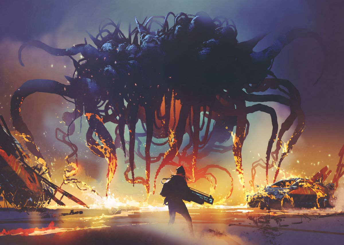 'alien at night' Poster by dwopp | Displate