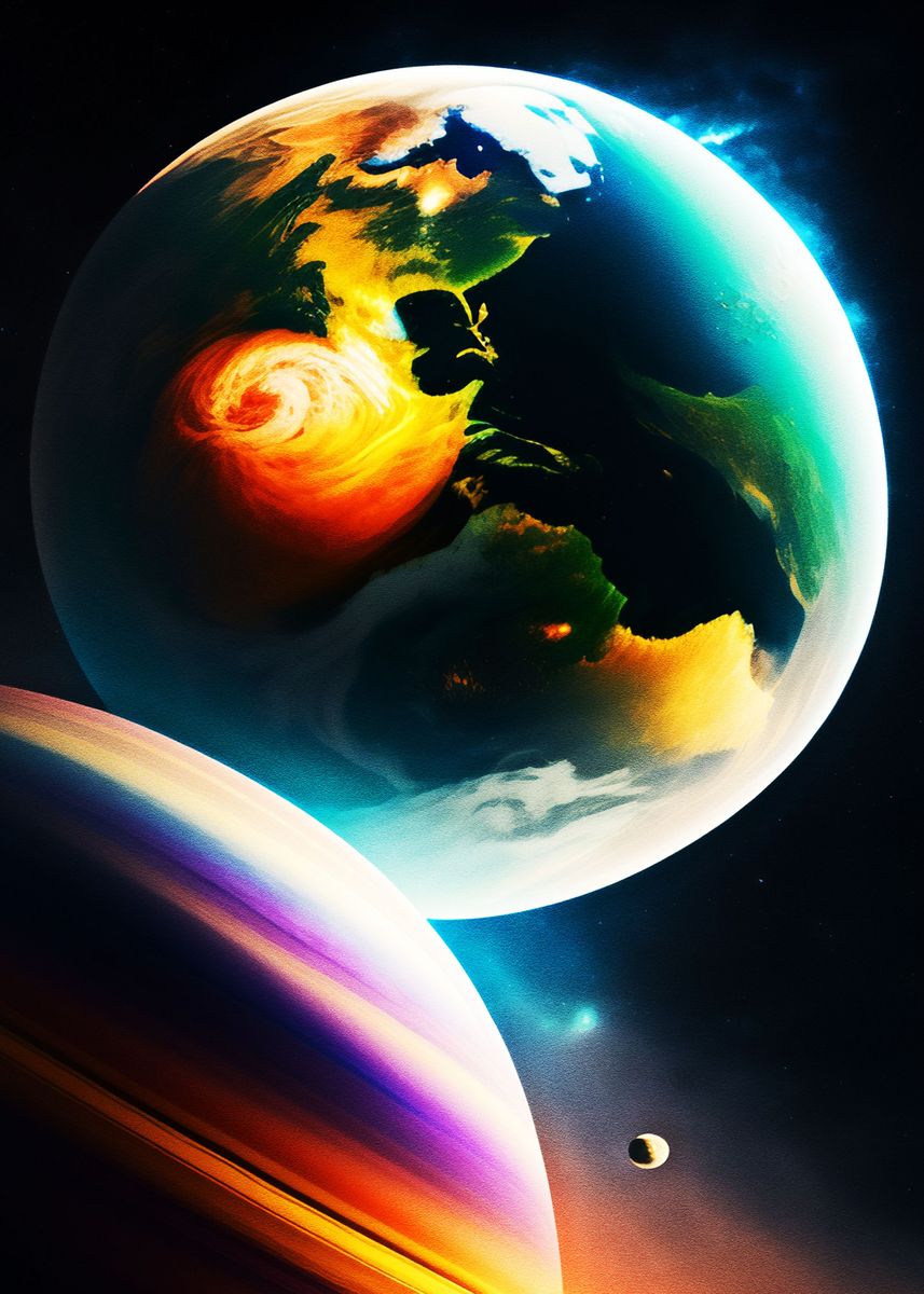 'Stars planets cosmos' Poster, picture, metal print, paint by Fachrul ...