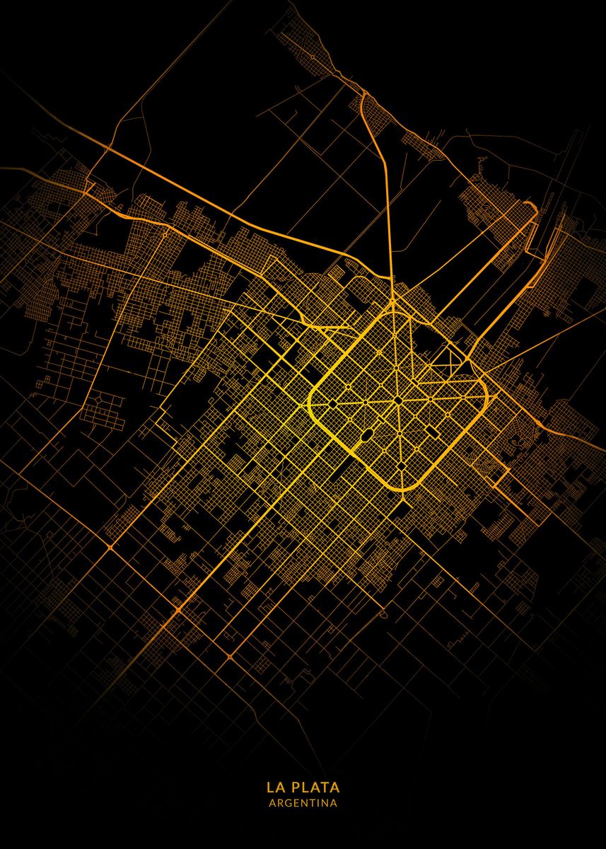 'La Plata City Map Gold' Poster, picture, metal print, paint by Trulaf Design | Displate