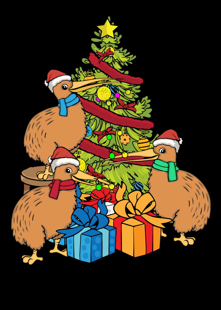 'Kiwi Bird Christmas Tree' Poster, picture, metal print, paint by ...