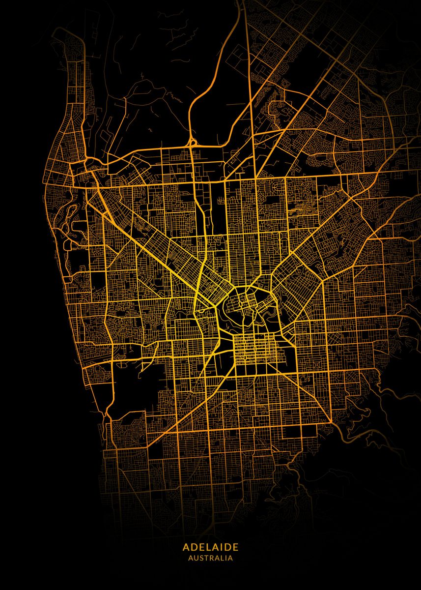 'Adelaide City Map Gold' Poster, picture, metal print, paint by Trulaf ...