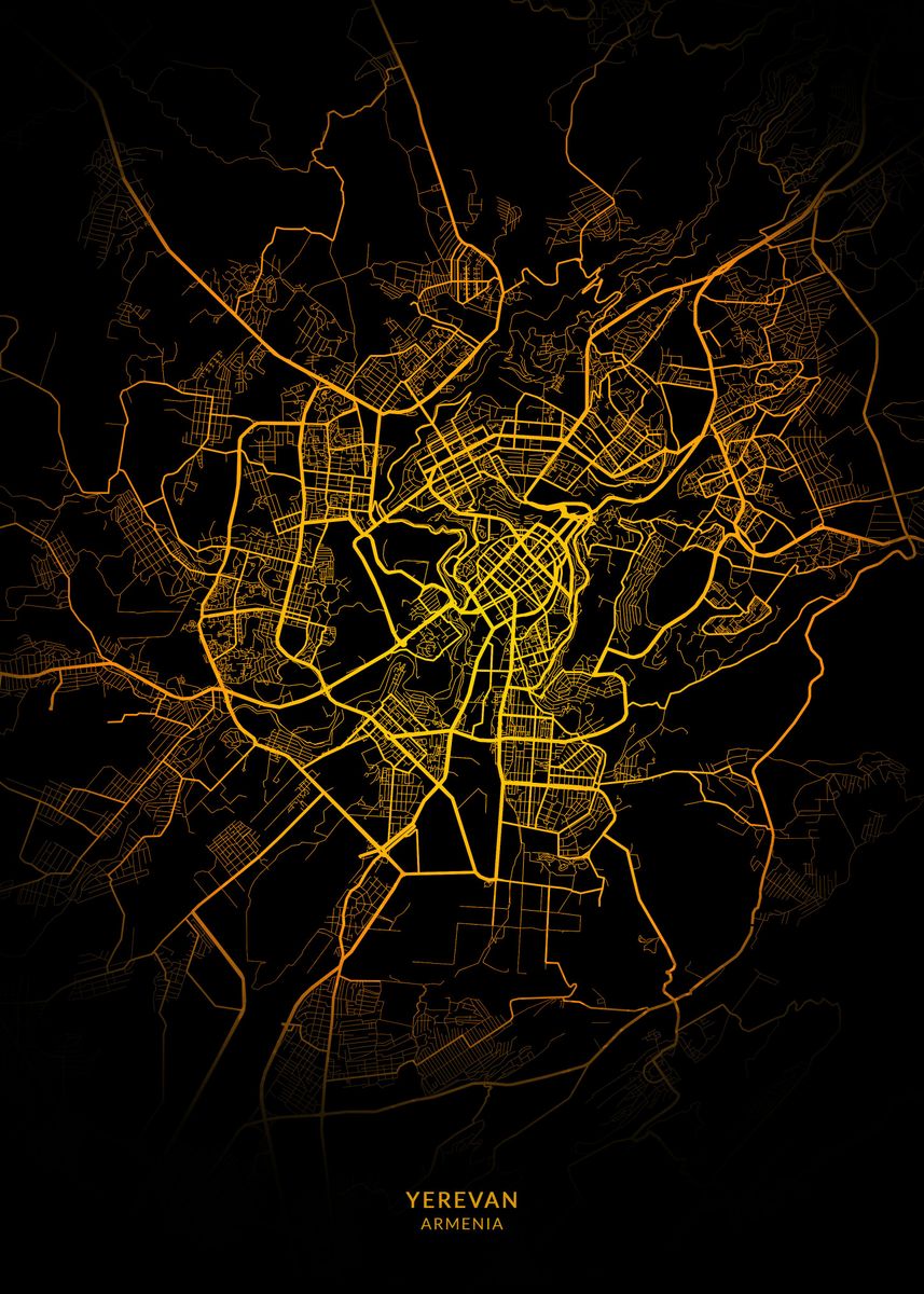 'Yerevan City Map Gold' Poster, picture, metal print, paint by Trulaf ...