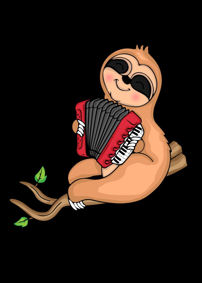 'Accordion Player Sloth' Poster, picture, metal print, paint by ...