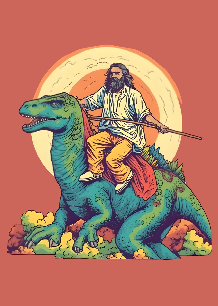 'Jesus Riding A Dino Rex' Poster, picture, metal print, paint by Color ...