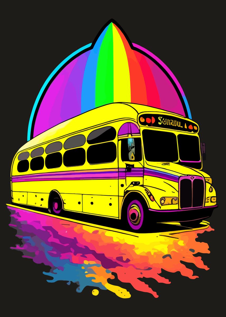 'Rainbow School Bus' Poster, picture, metal print, paint by Arthur Yosh ...