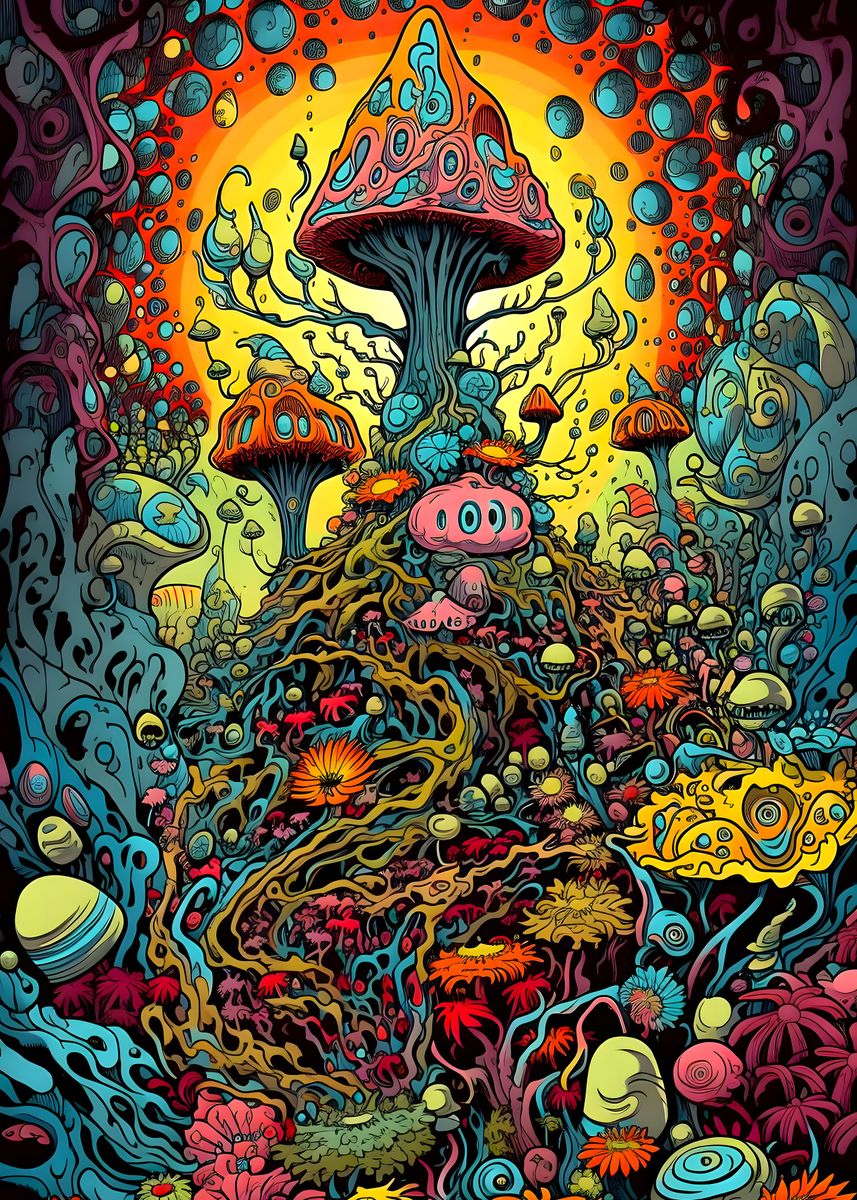 'Trippy Mushroom Medley' Poster, picture, metal print, paint by Pixel ...