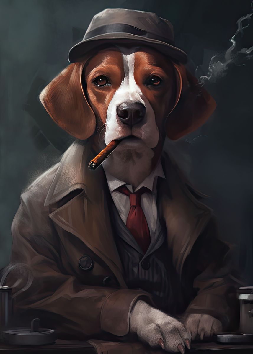 'Beagle The Gangster' Poster, picture, metal print, paint by PetPrints | Displate