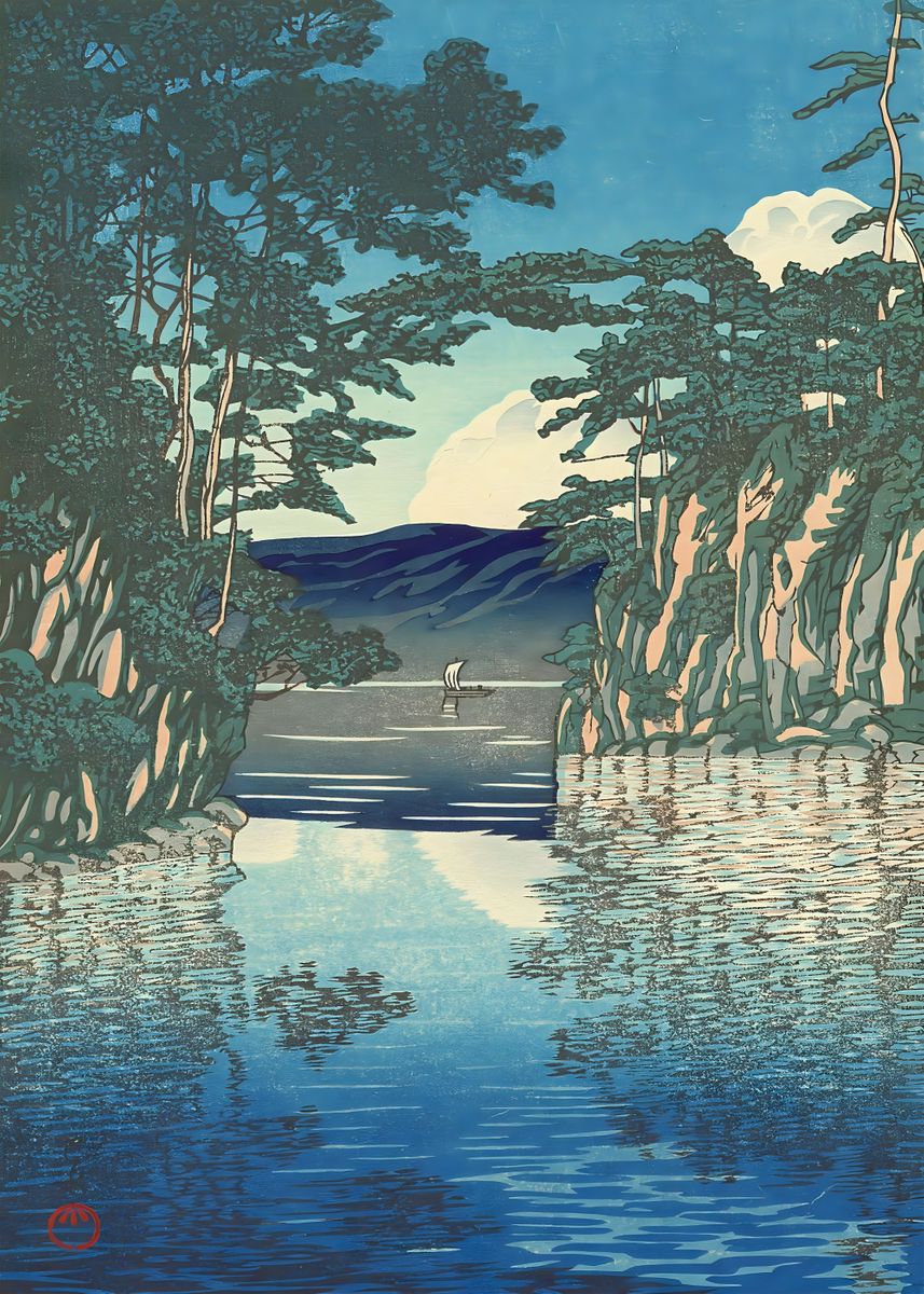 'Lake Towada' Poster, picture, metal print, paint by kagezami | Displate