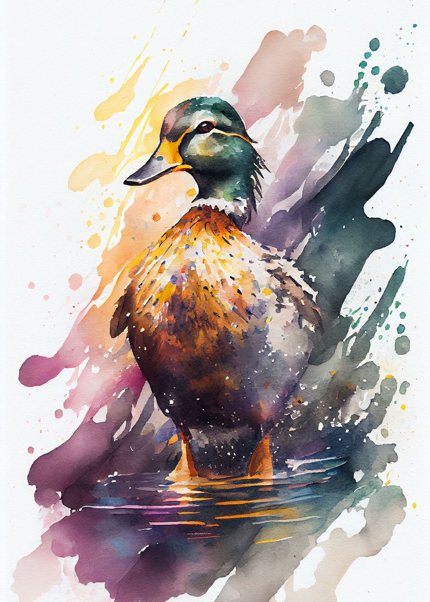 'Duck Watercolor' Poster, picture, metal print, paint by DecoyDesign ...