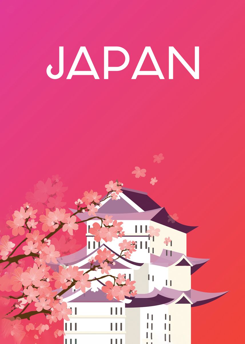 'japan travel art pink ' Poster, picture, metal print, paint by gani ...