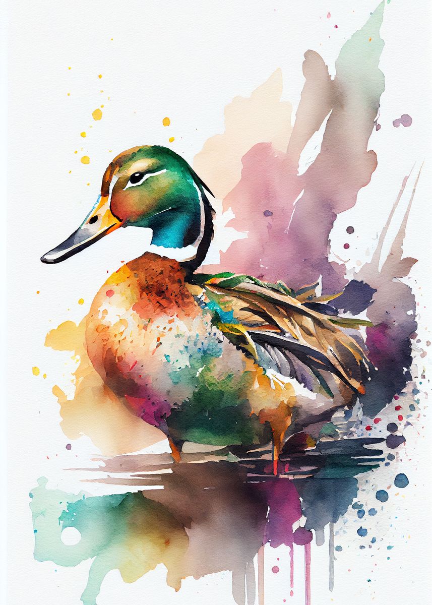 'Duck Watercolors' Poster, picture, metal print, paint by DecoyDesign ...