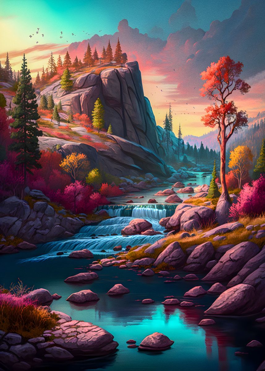 'Beautiful River' Poster, picture, metal print, paint by Muhammad Irsan ...