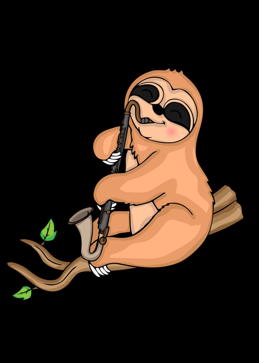 'Sloth Bass Clarinet Player' Poster, picture, metal print, paint by ...