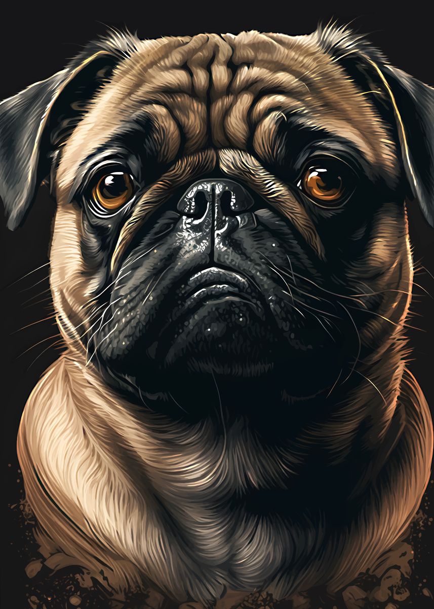 'Pug portrait' Poster, picture, metal print, paint by Mounier Wanjak ...