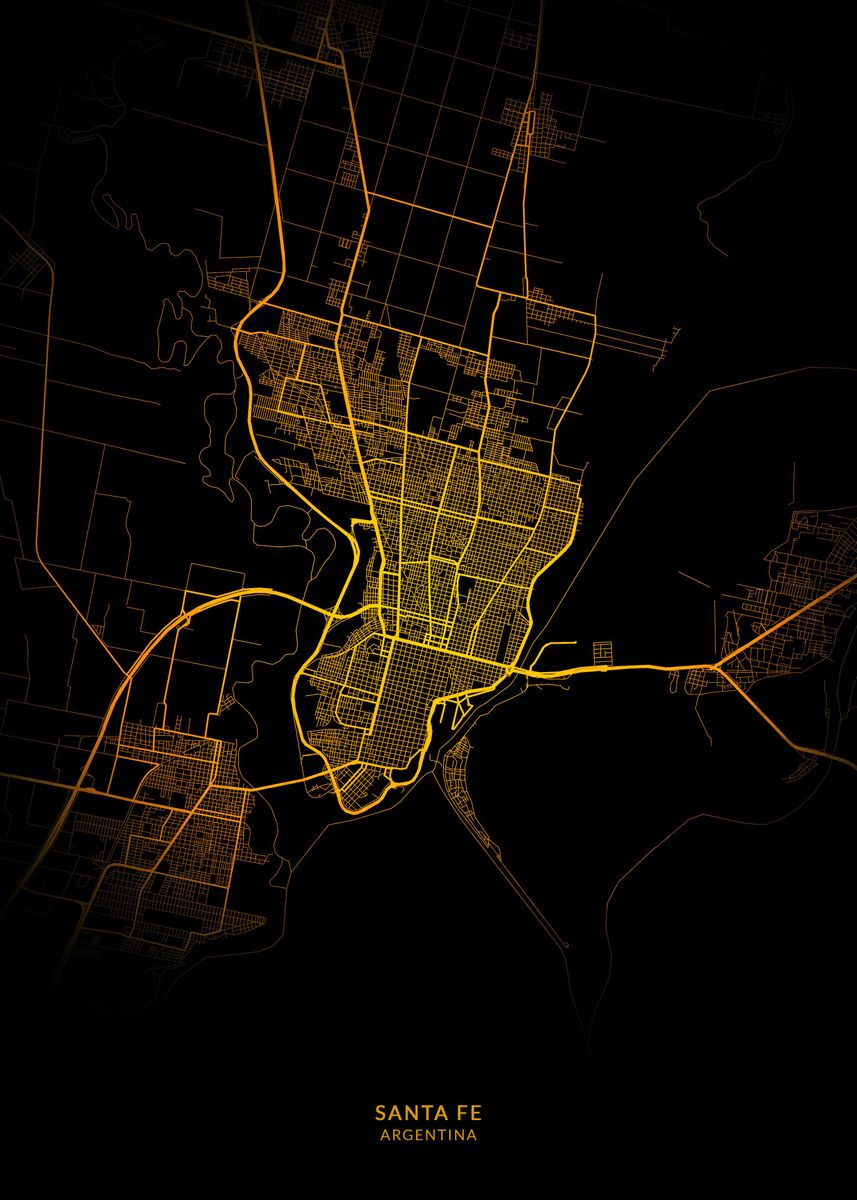 'Santa Fe City Map Gold' Poster, picture, metal print, paint by Trulaf ...