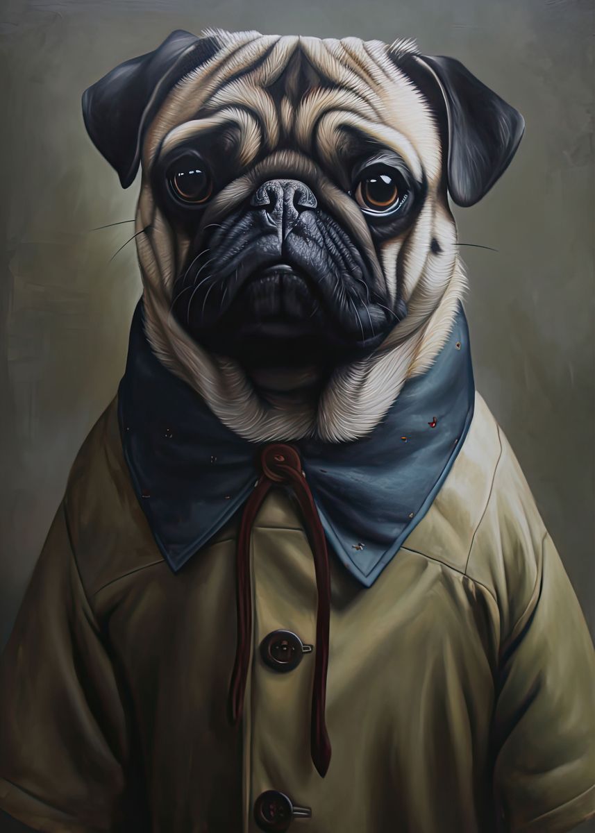 'Pug Dog Painting ' Poster, picture, metal print, paint by Cool Worker | Displate