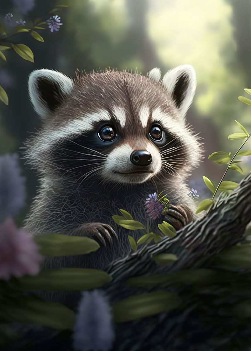 'cute raccoon' Poster, picture, metal print, paint by DEMON SPACE ...