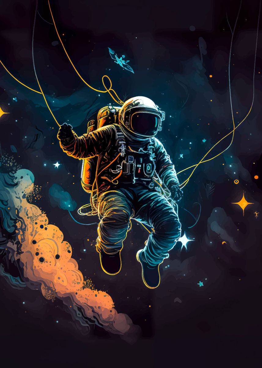 'Astronaut exploring space ' Poster, picture, metal print, paint by ...