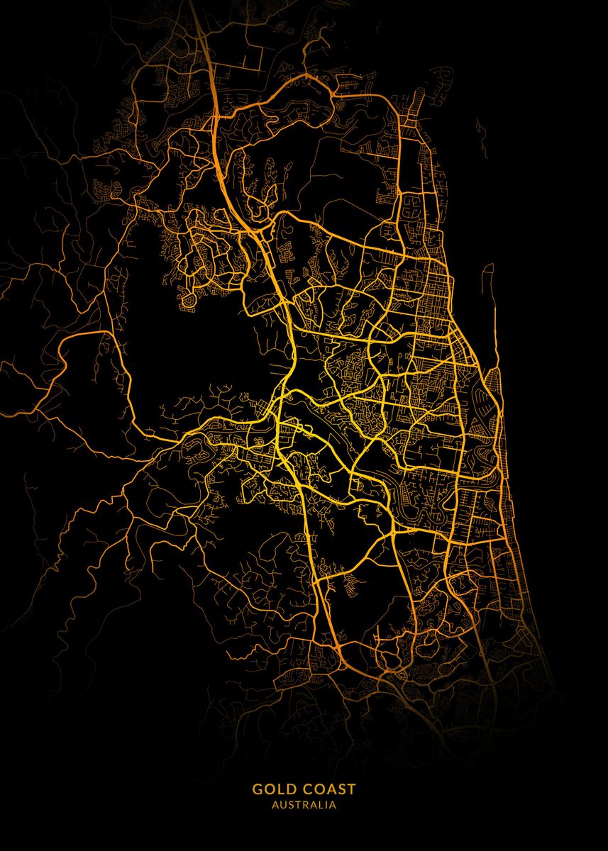 'Gold Coast City Map Gold' Poster, picture, metal print, paint by Trulaf Design | Displate