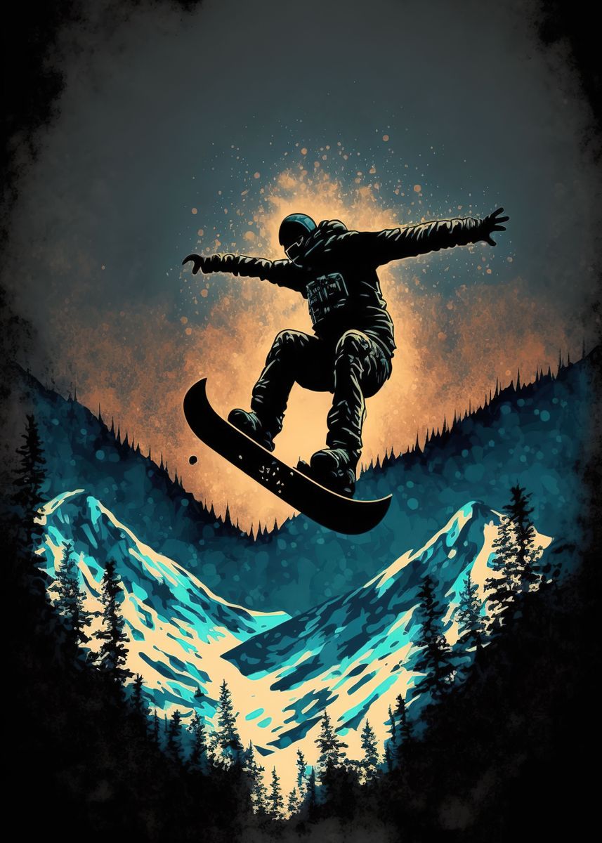 'Snowboard' Poster, picture, metal print, paint by Anime Manga | Displate