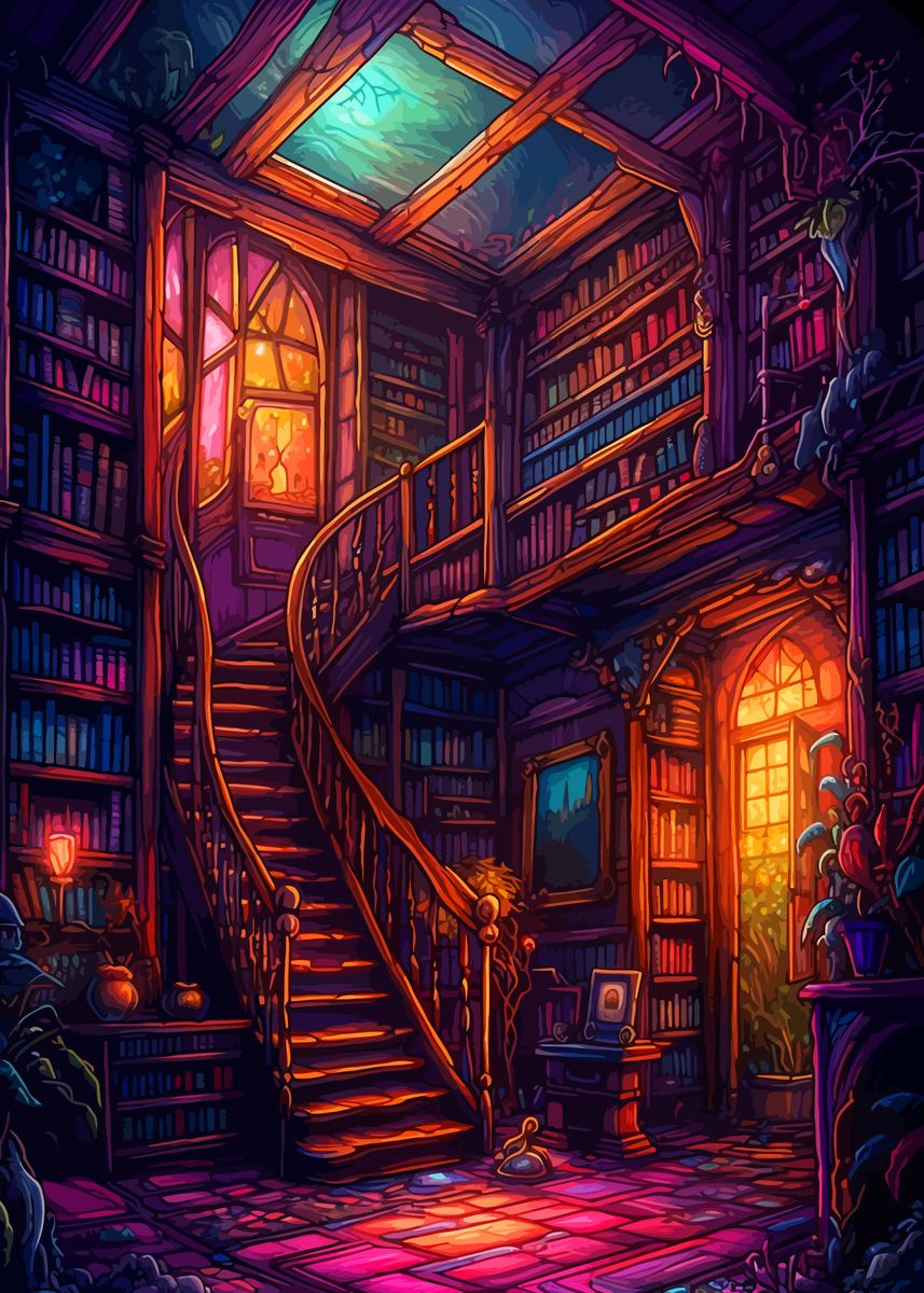 'Haunted Library' Poster, picture, metal print, paint by Nasmed | Displate