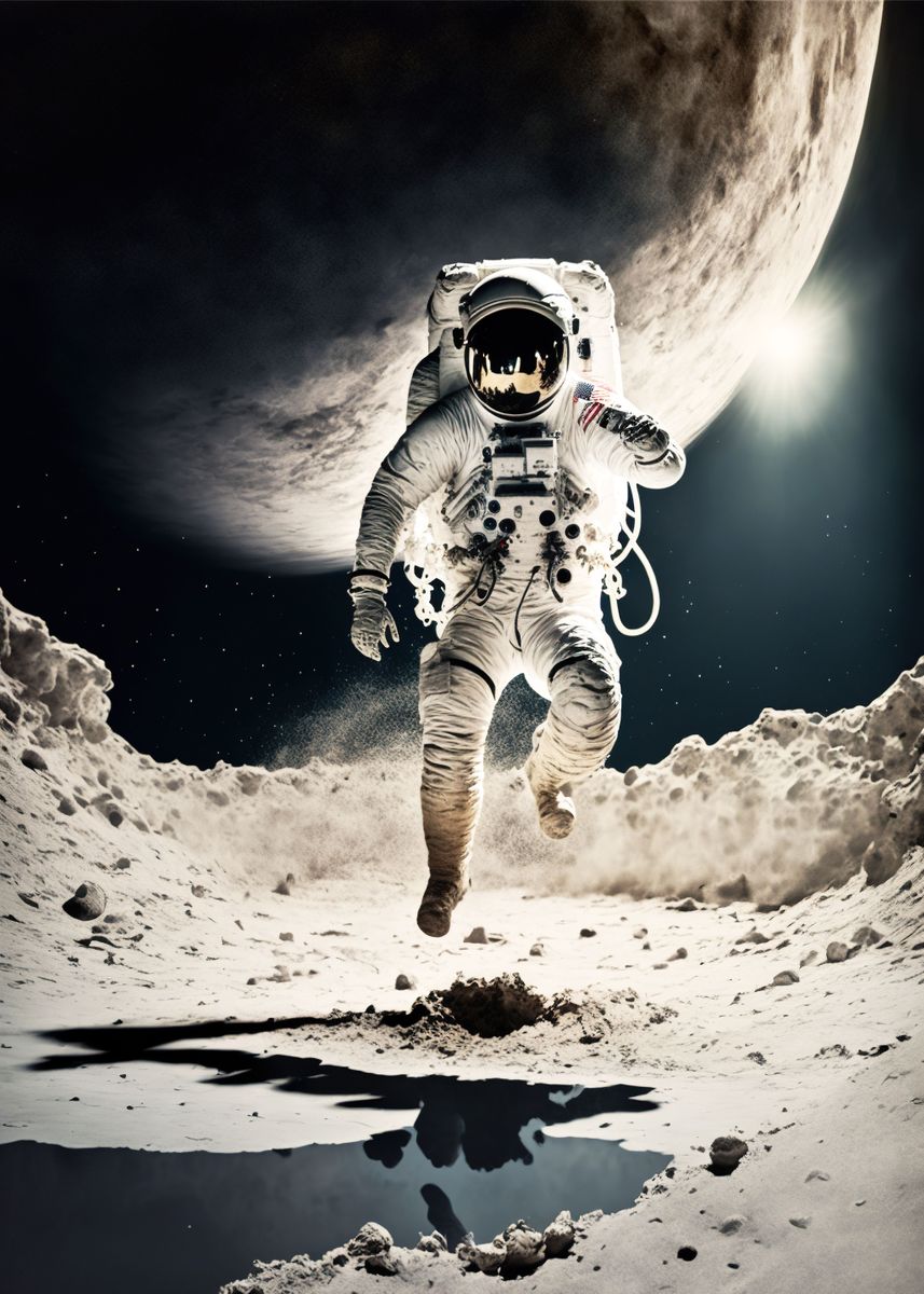 'Astronaut exploring moon' Poster, picture, metal print, paint by ...