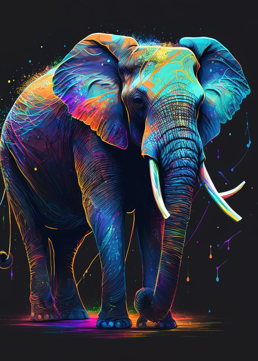 'elephant colorful' Poster, picture, metal print, paint by MillieRose ...