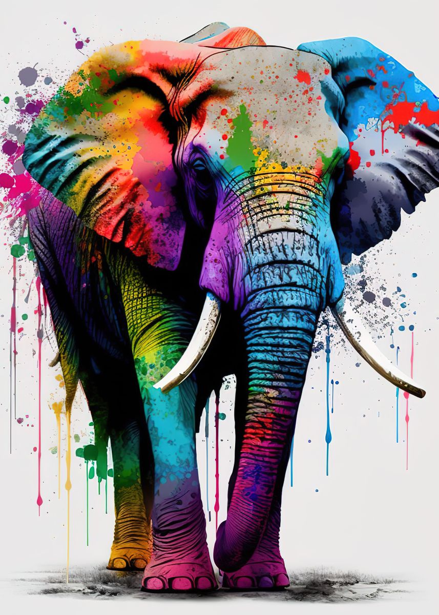 'elephant colorful' Poster, picture, metal print, paint by MillieRose ...