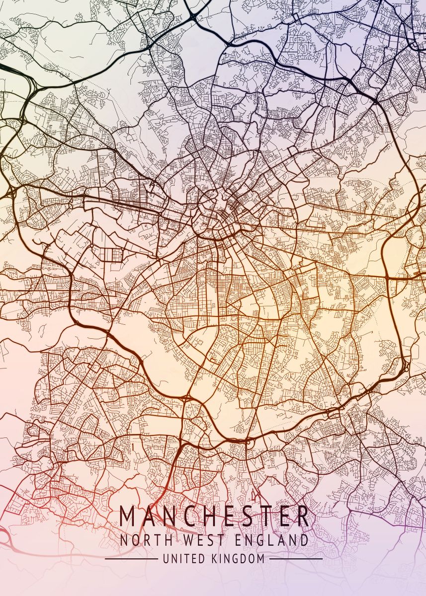 'Manchester UK City Map ' Poster, picture, metal print, paint by Gigi ...