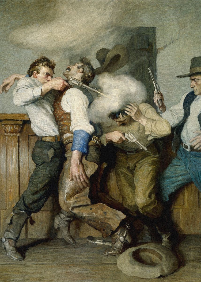 'Cowboys Gunfight In A Bar' Poster, picture, metal print, paint by ...