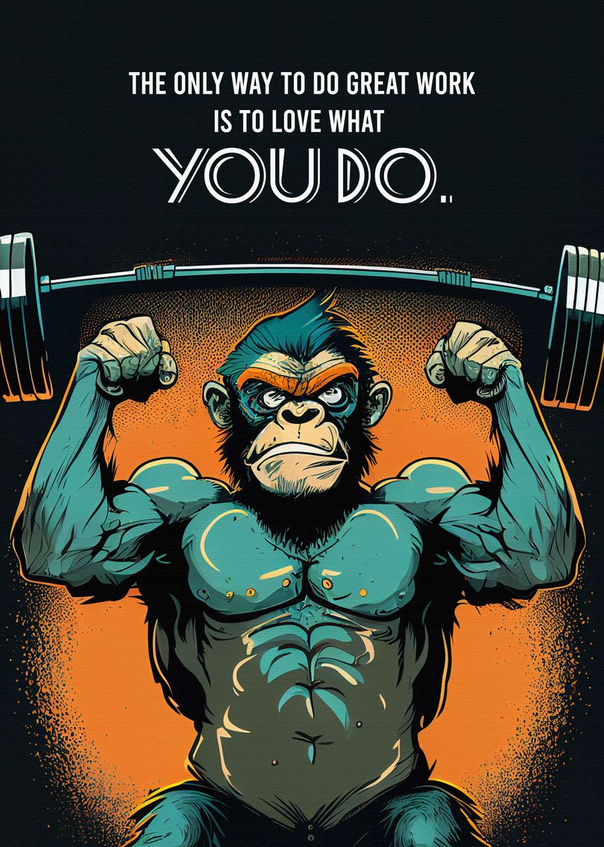 'Monkey Fitness Motivation' Poster, picture, metal print, paint by ...
