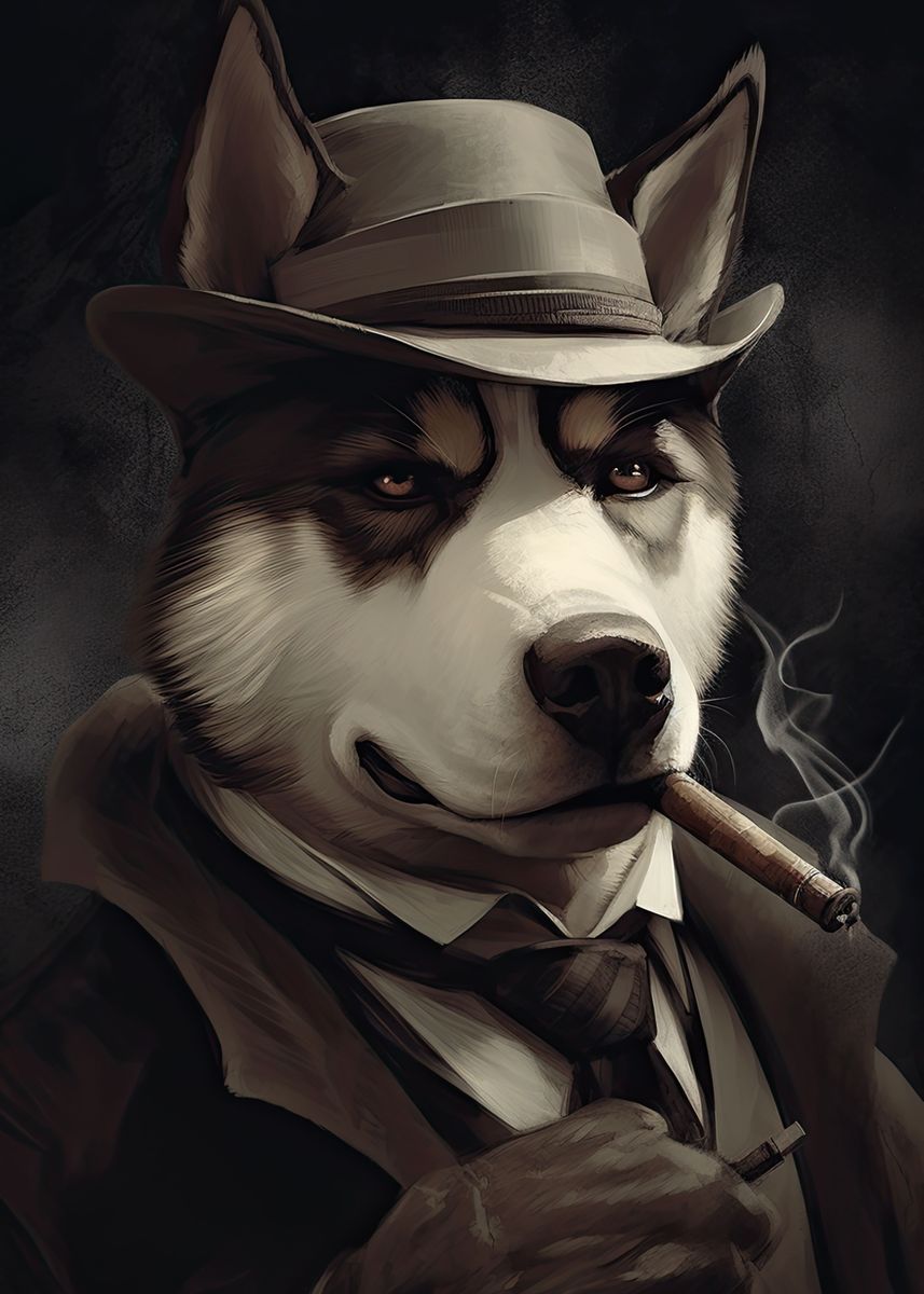 'Husky Dog The Gangster ' Poster, picture, metal print, paint by PetPrints | Displate
