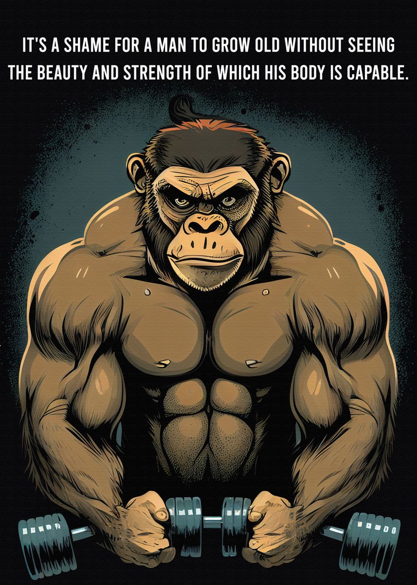 'Monkey Fitness Motivation' Poster, picture, metal print, paint by ...