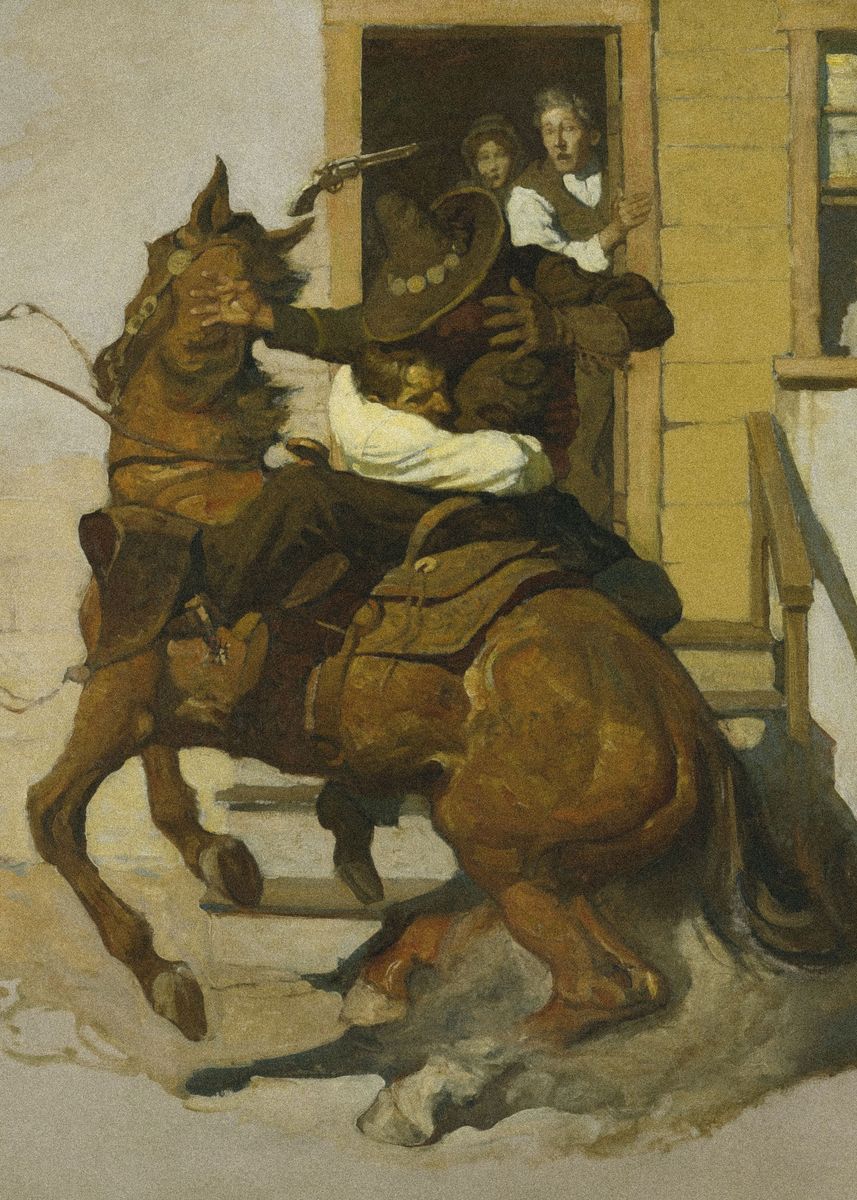 'Cowboys Fight At The Bar' Poster by Makanaki | Displate