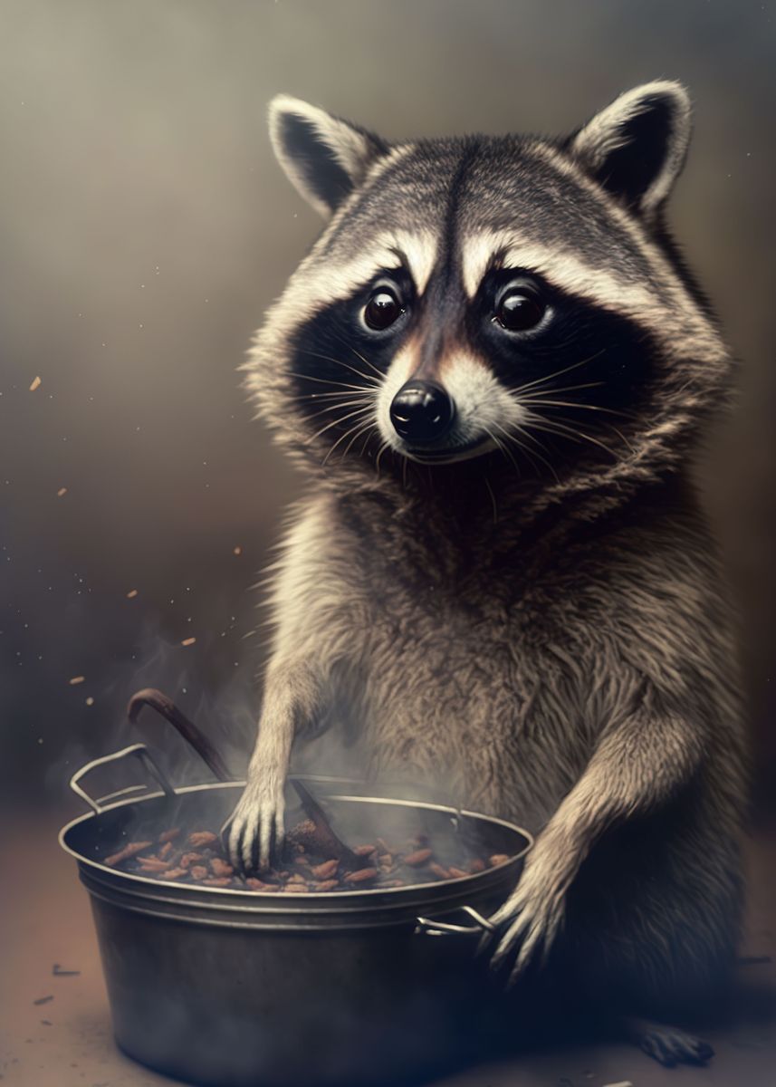 'cute raccoon' Poster, picture, metal print, paint by King Kean | Displate
