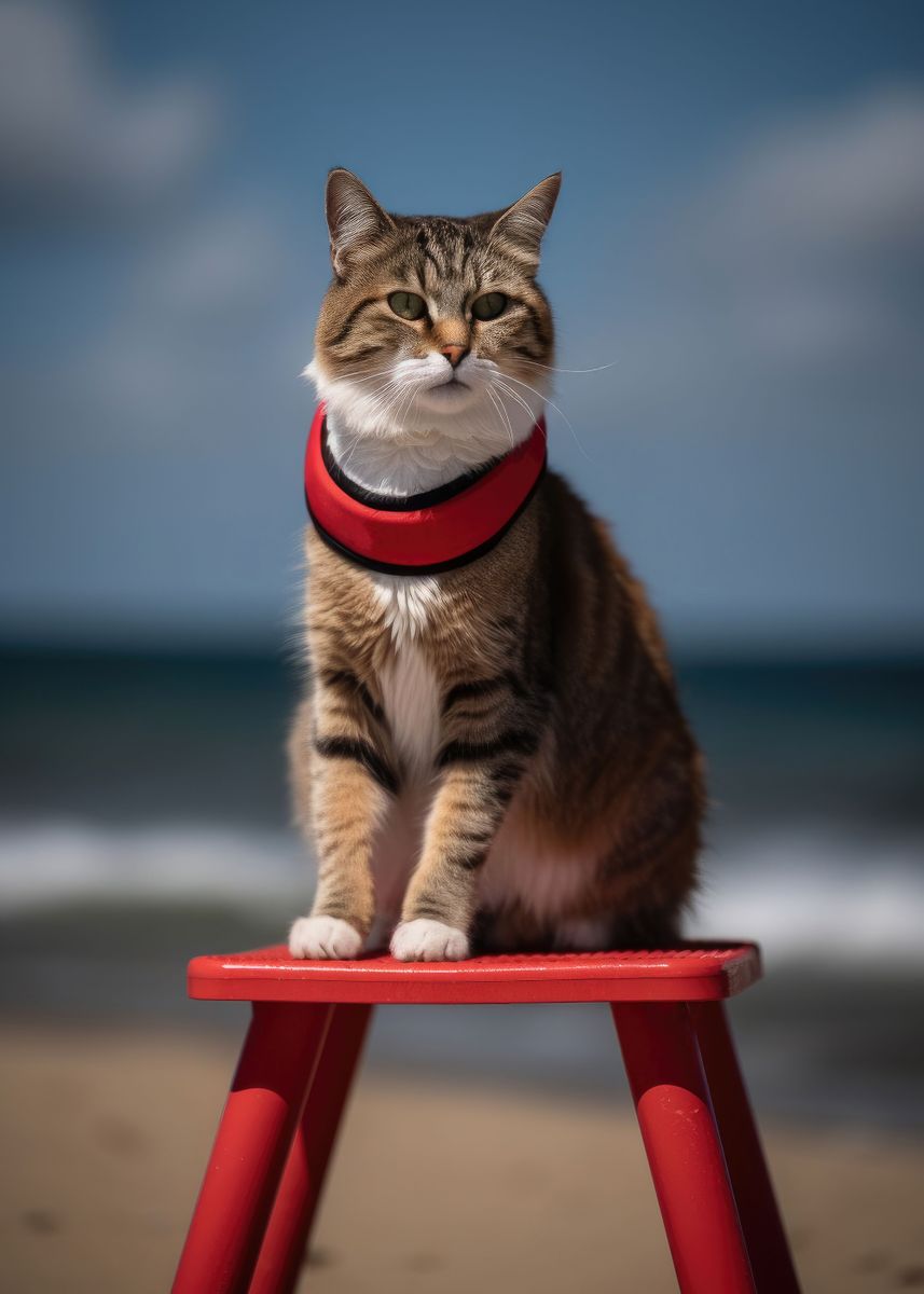 'Lifeguard Cat' Poster, picture, metal print, paint by Michael Mattler ...