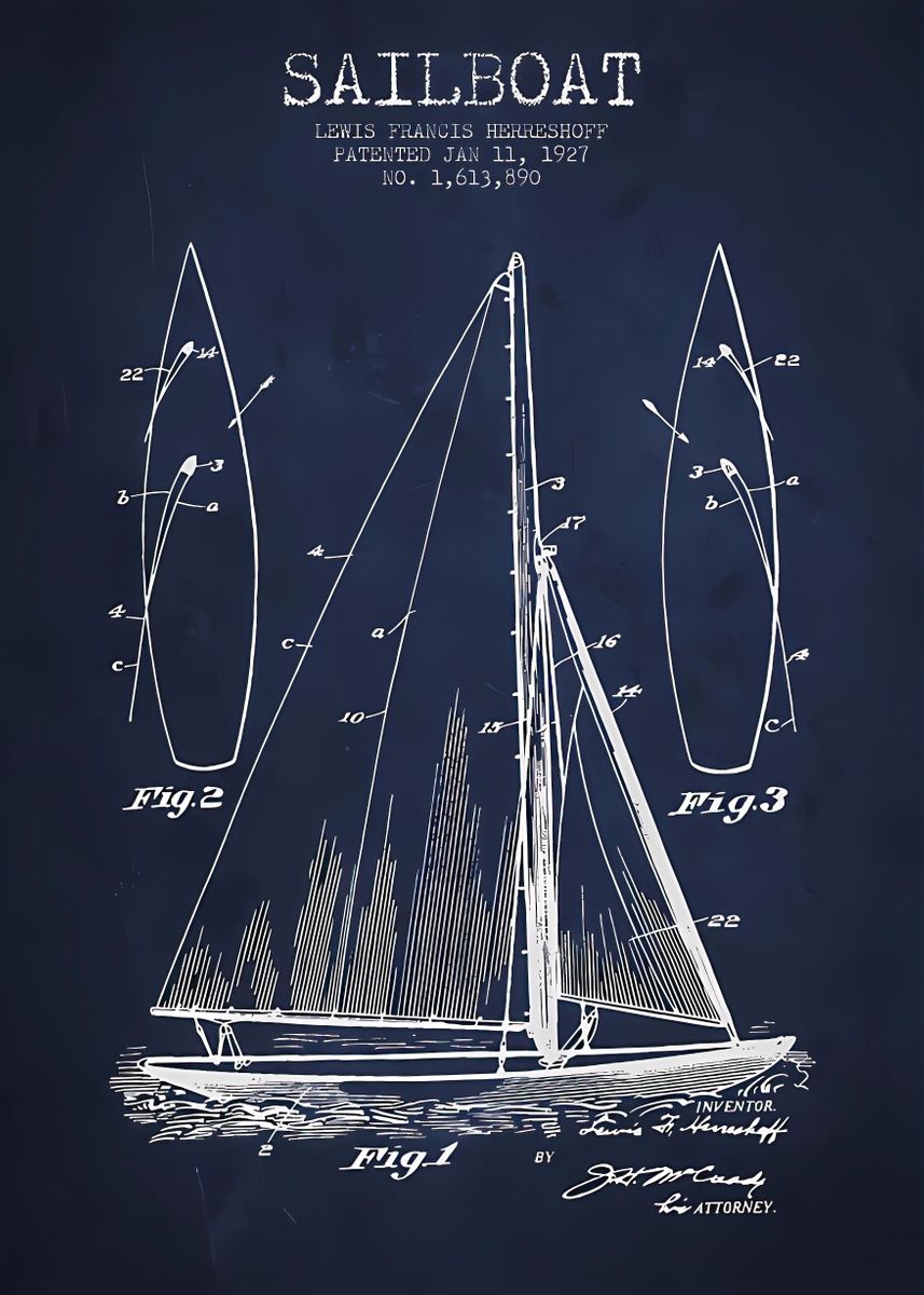 'Sailboat' Poster, picture, metal print, paint by Sky Creative | Displate