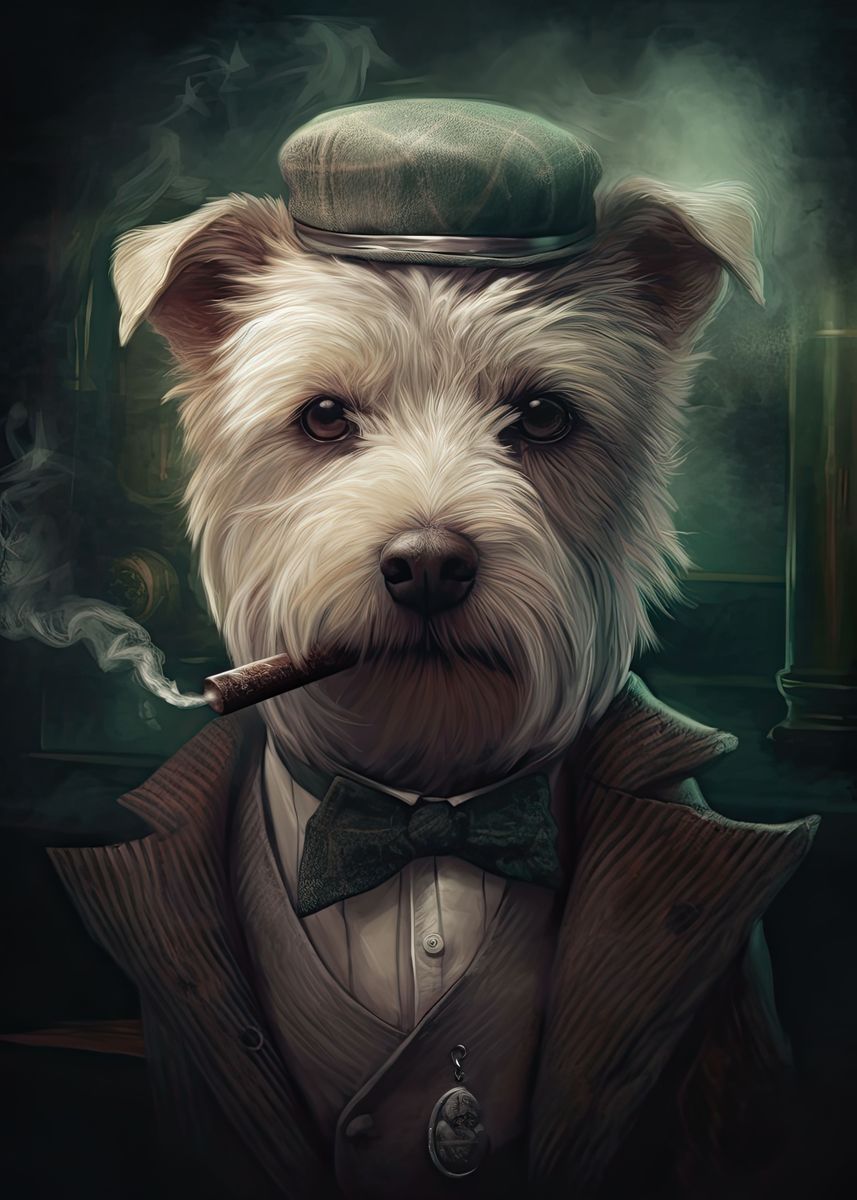 'Westie Dog The Gangster ' Poster, picture, metal print, paint by PetPrints | Displate