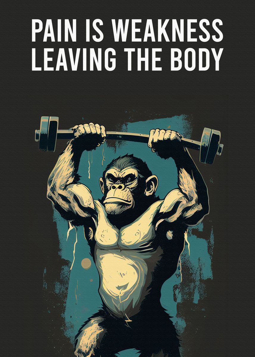 'Monkey Fitness Motivation' Poster, picture, metal print, paint by ...
