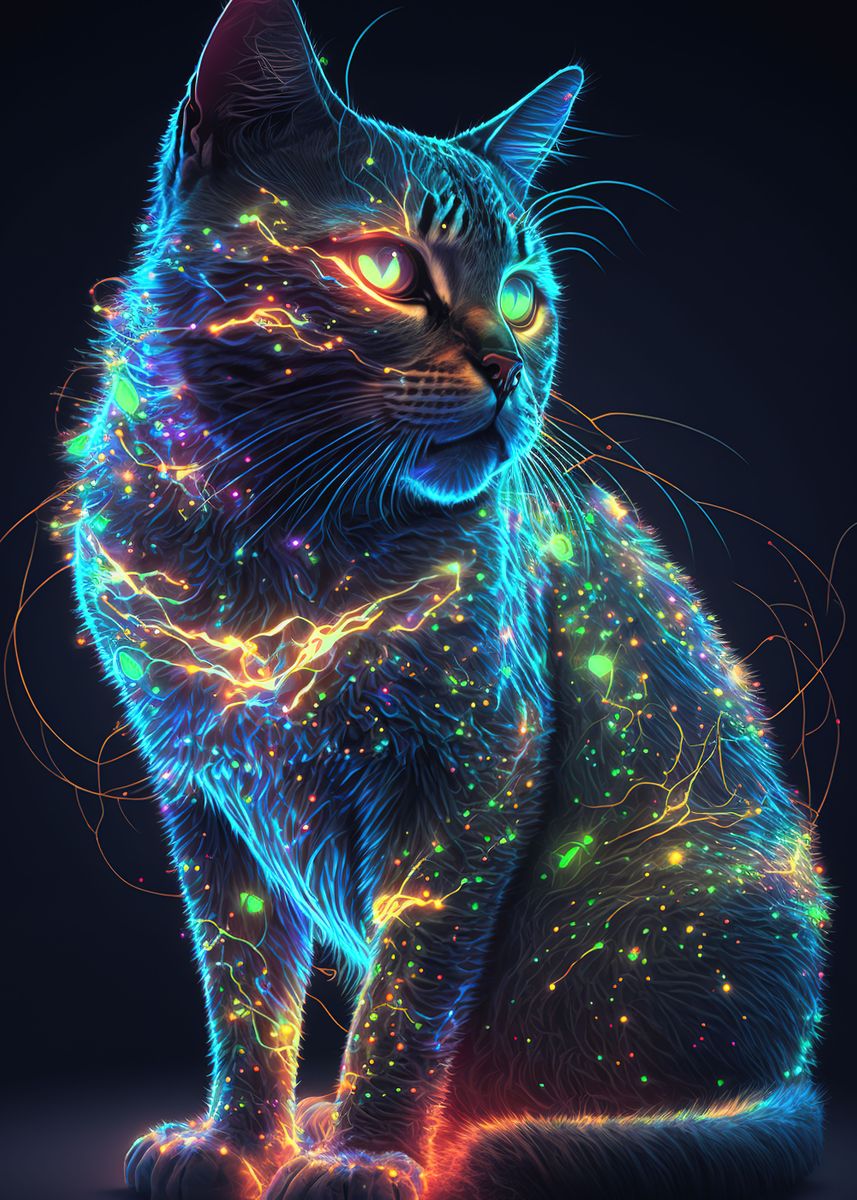 'Colorful Neon Cat' Poster by MAD SPACE | Displate