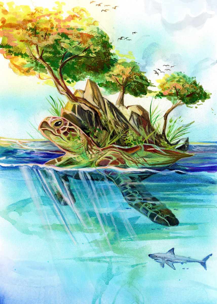 'Zaratan Earth Turtle' Poster, picture, metal print, paint by Katy ...