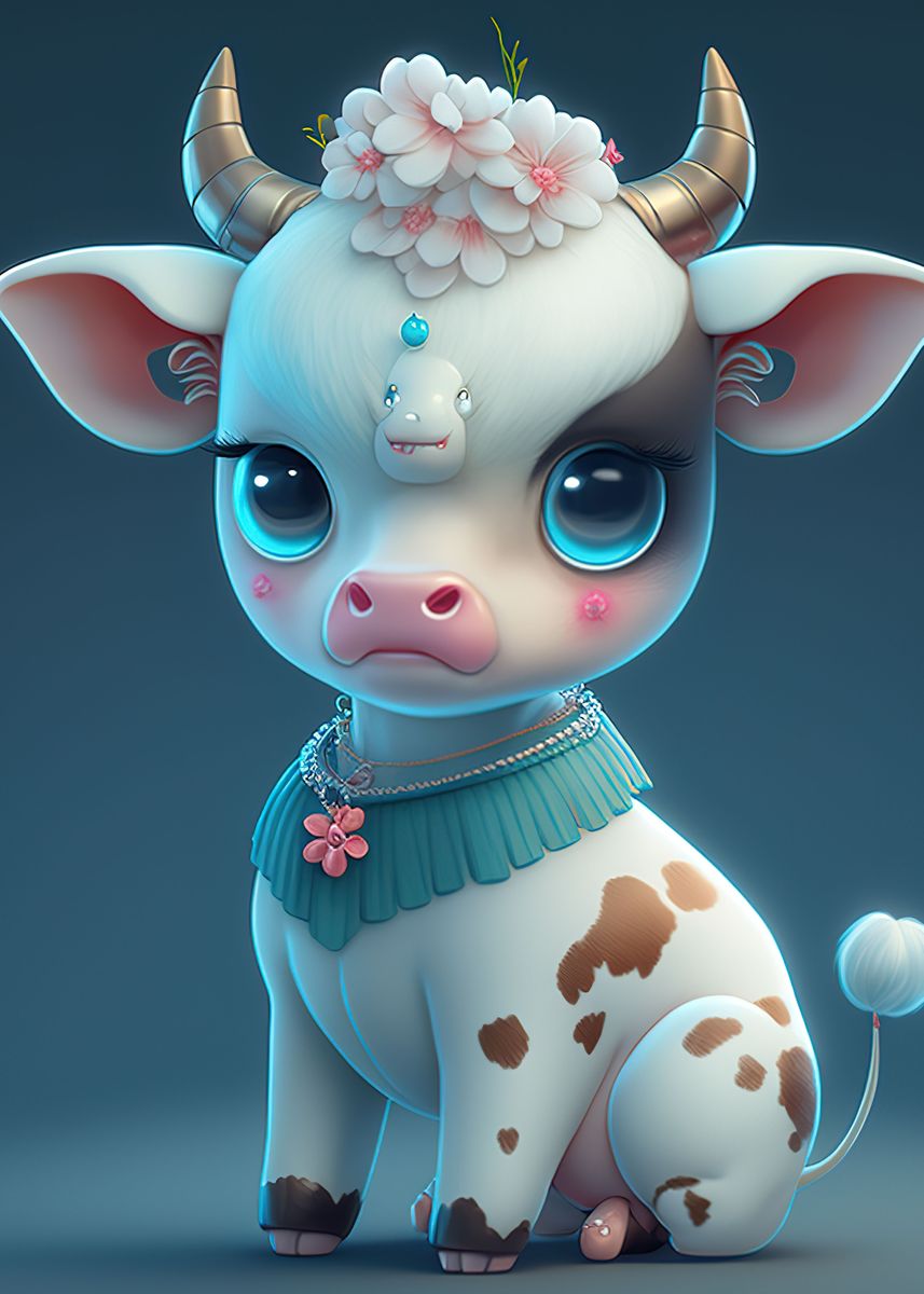 'cute bull' Poster, picture, metal print, paint by Jena | Displate