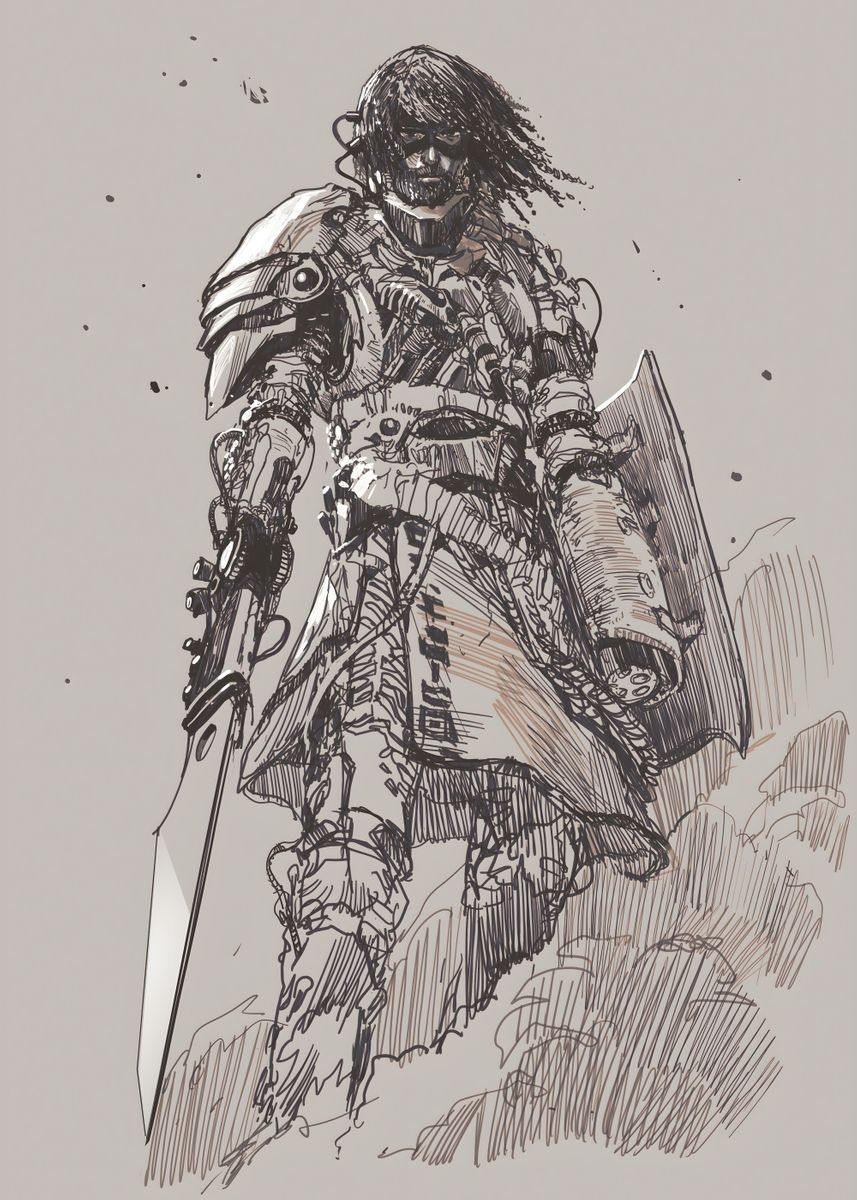 'Futuristic knigh' Poster, picture, metal print, paint by dwopp | Displate