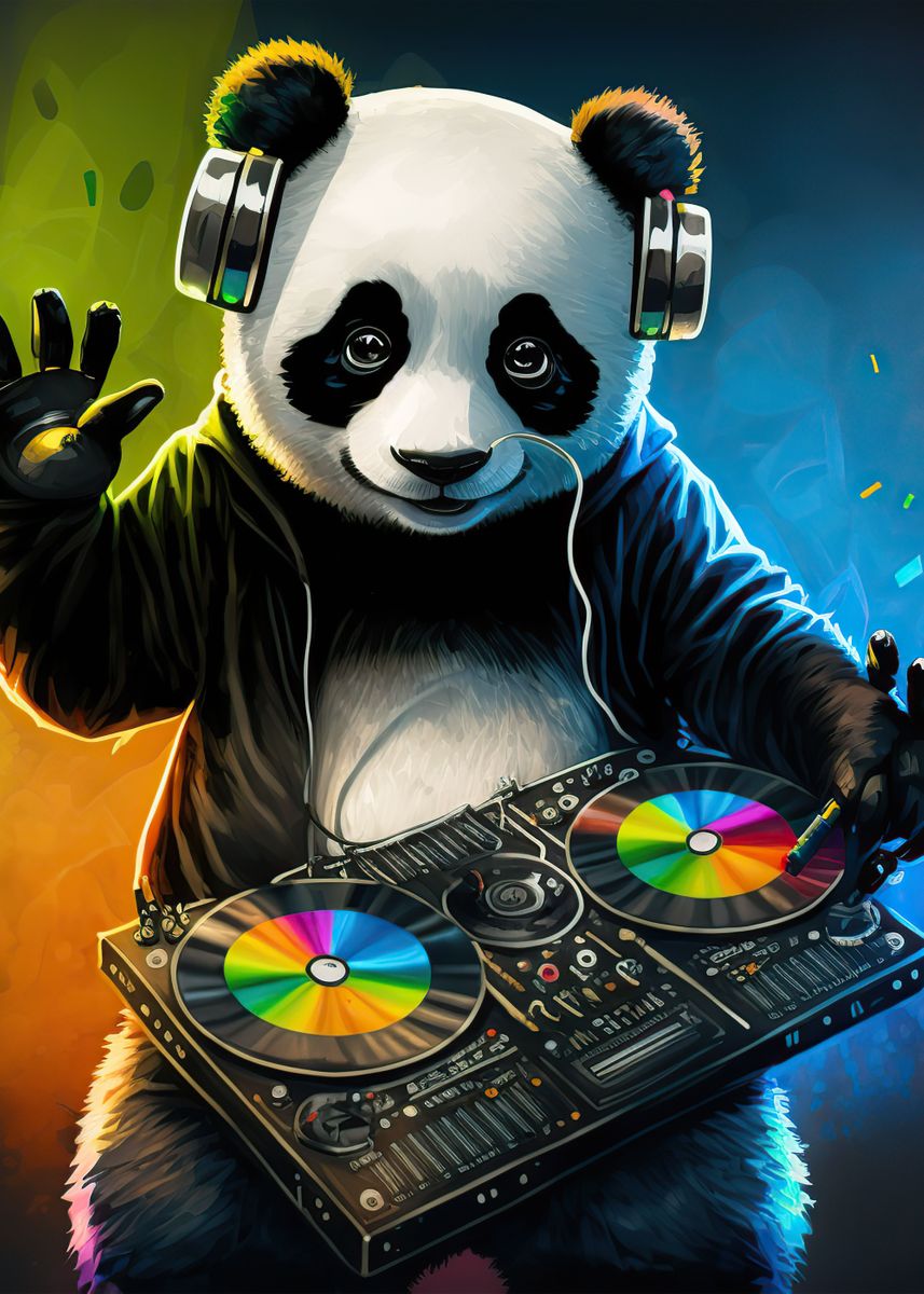 'Panda listening to music' Poster, picture, metal print, paint by ...